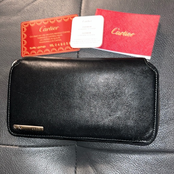 Cartier | Bags | Cartier Black Leather Zip Wallet | Poshmark